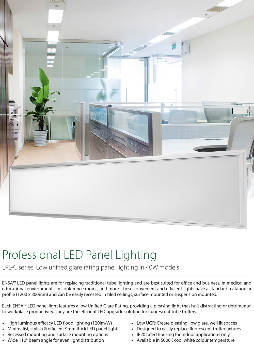 Ensa 40W LED Panel Light (5000K) - LPL-C40-C